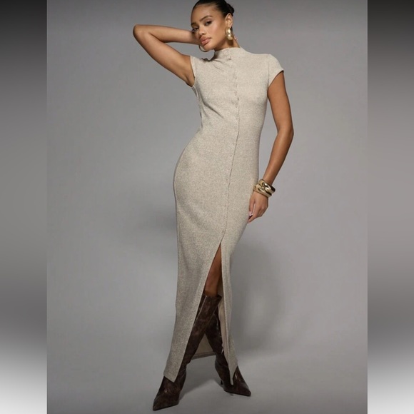 Missguided + | Dresses | Missguided Mock Neckcream Maxi Dress With ...